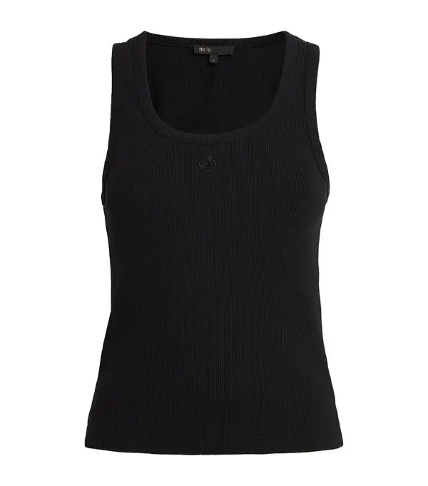 Maje Stretch-cotton Rib-knit Tank Top - Black