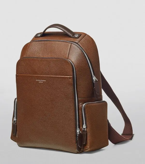 ASPINAL OF LONDON Pebble Leather Reporter Zipped Backpack - Brown