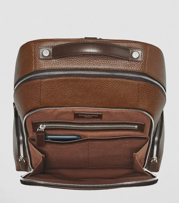 ASPINAL OF LONDON Pebble Leather Reporter Zipped Backpack - Brown