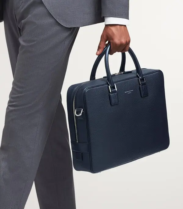 ASPINAL OF LONDON Leather Mount Street Briefcase - Navy