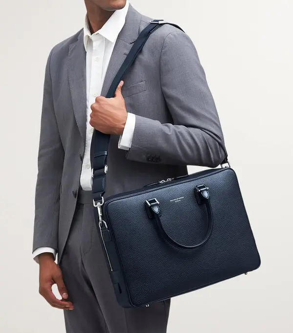 ASPINAL OF LONDON Leather Mount Street Briefcase - Navy
