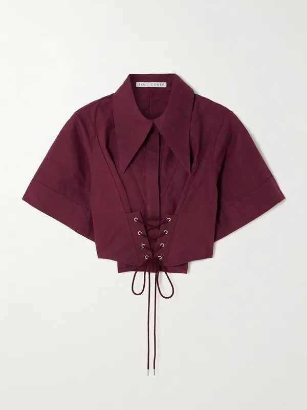 TOLU COKER Cropped Lace-up Cotton-poplin Shirt
