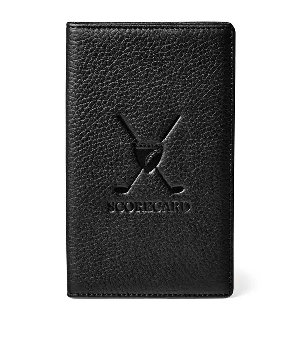 ASPINAL OF LONDON Leather Gold Scorecard Holder - Black