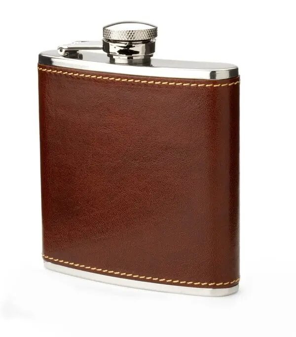 ASPINAL OF LONDON Classic 5oz Leather Hip Flask - Brown