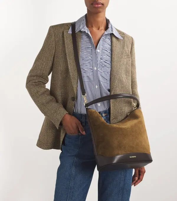 Sandro Suede-leather Bucket Bag - Beige