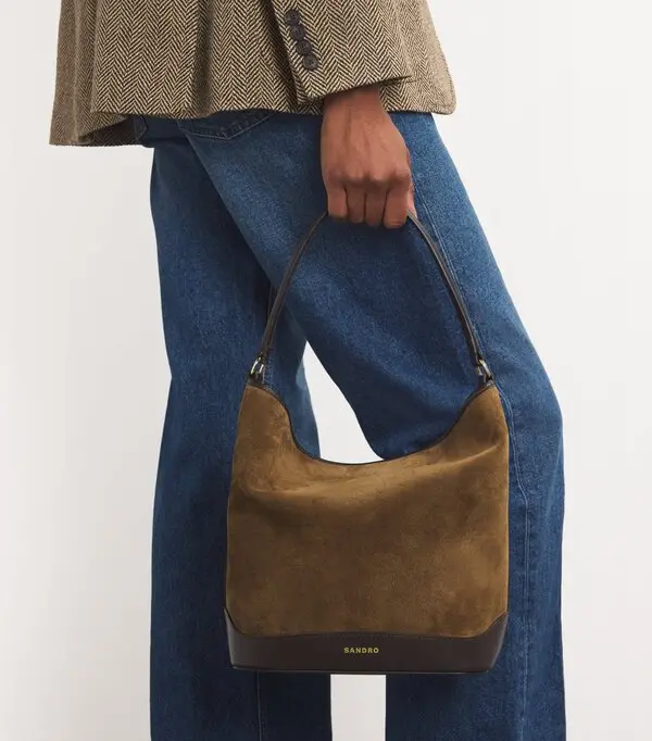 Sandro Suede-leather Bucket Bag - Beige