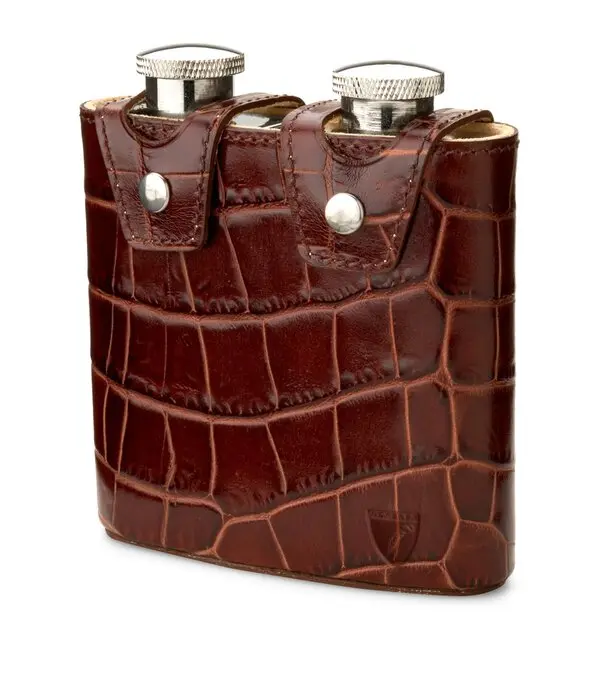 ASPINAL OF LONDON Double Leather Hip Flask - Brown
