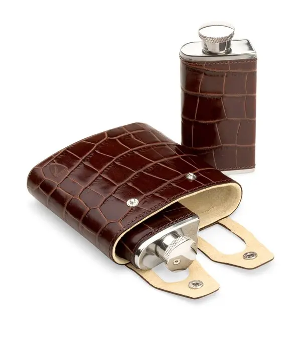 ASPINAL OF LONDON Double Leather Hip Flask - Brown