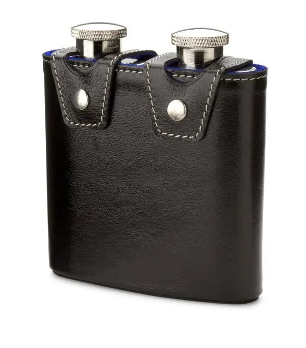 ASPINAL OF LONDON Double Leather Hip Flask - Blue