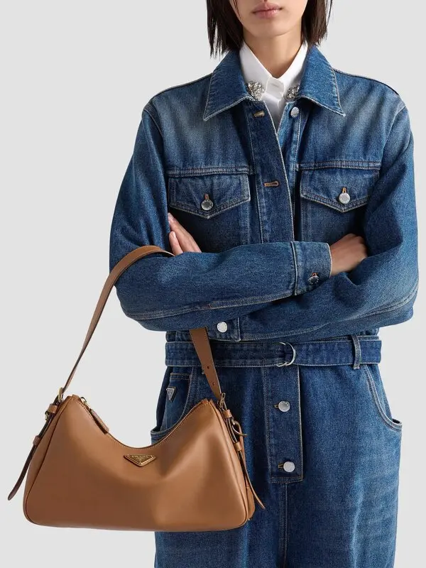 Prada Aimee Leather Shoulder Bag - Brown