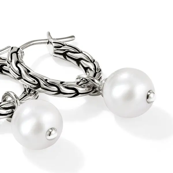 John Hardy Jh Essential Pearl Hoop Earrings - Sterling Silver