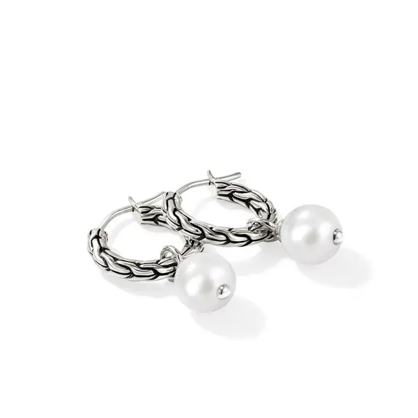 John Hardy Jh Essential Pearl Hoop Earrings - Sterling Silver