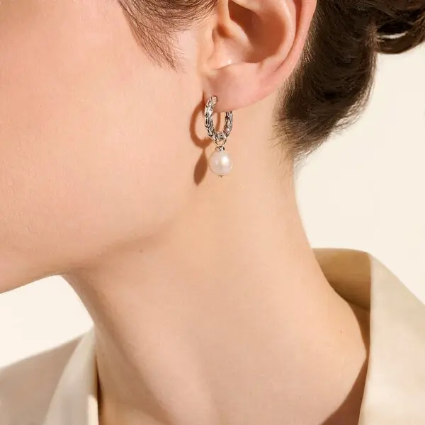 John Hardy Jh Essential Pearl Hoop Earrings - Sterling Silver