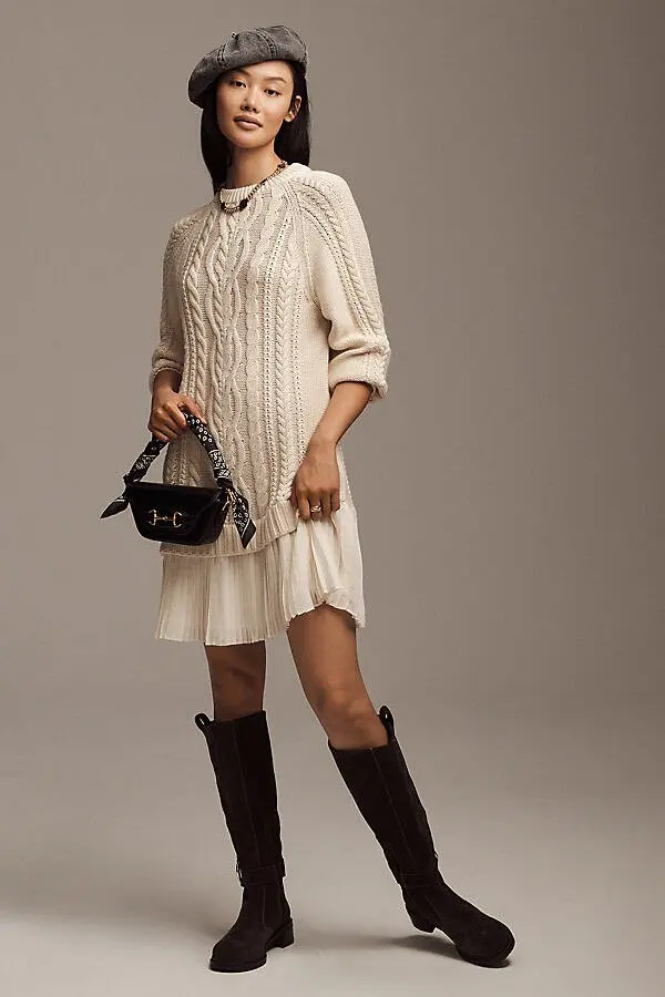 Anthropologie Delphe Sweater Twofer Mini Dress In White - 50% Off