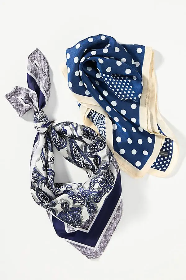 Anthropologie Patterned Hair Scarves, Set Of 2 - Navy