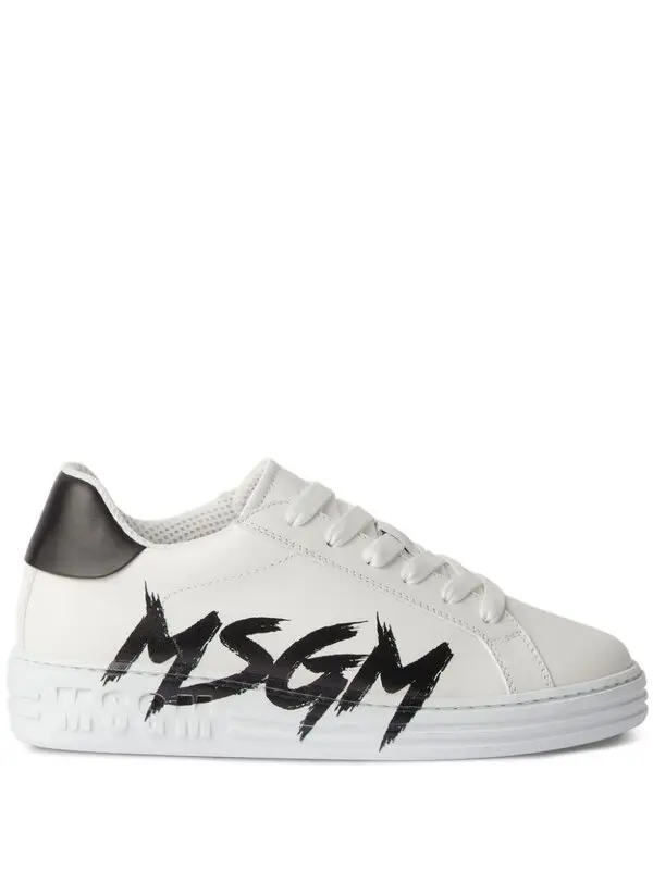 Msgm Logo-Print Leather Sneakers In White - 21% Off  display picture 1