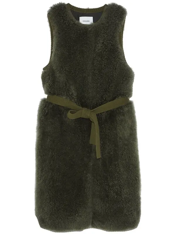 YVES SALOMON Belted Shearling Gilet - Green