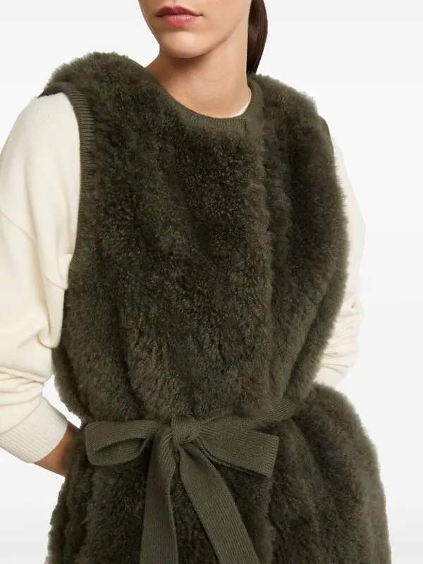 YVES SALOMON Belted Shearling Gilet - Green