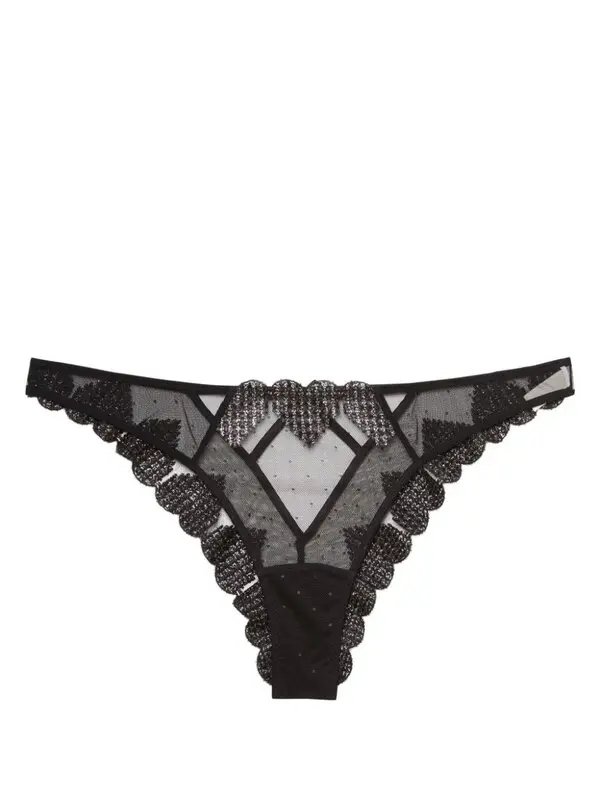 Fleur Du Mal Heart Embroidered Cheeky Briefs - Black