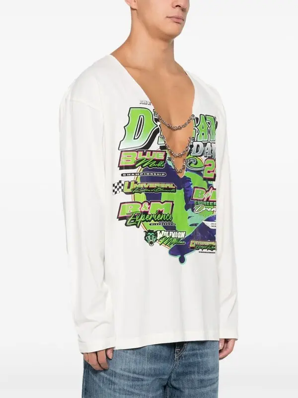 Bluemarble Moto-Print & Chain T-Shirt In White - 50% Off