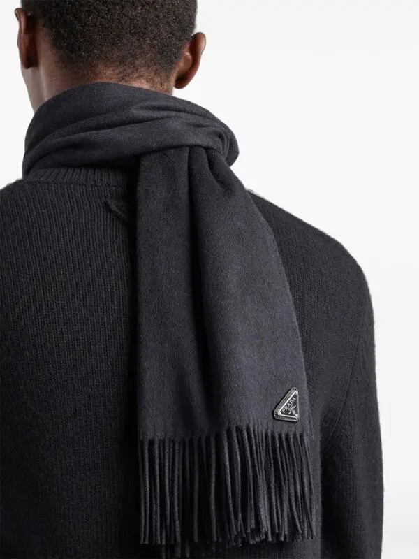 Prada Logo-plaque Silk-cashmere Scarf - Black