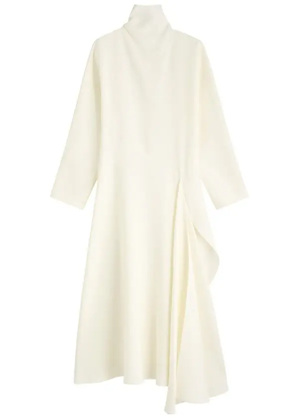Alaïa Draped Asymmetric Silk-blend Midi Dress - White