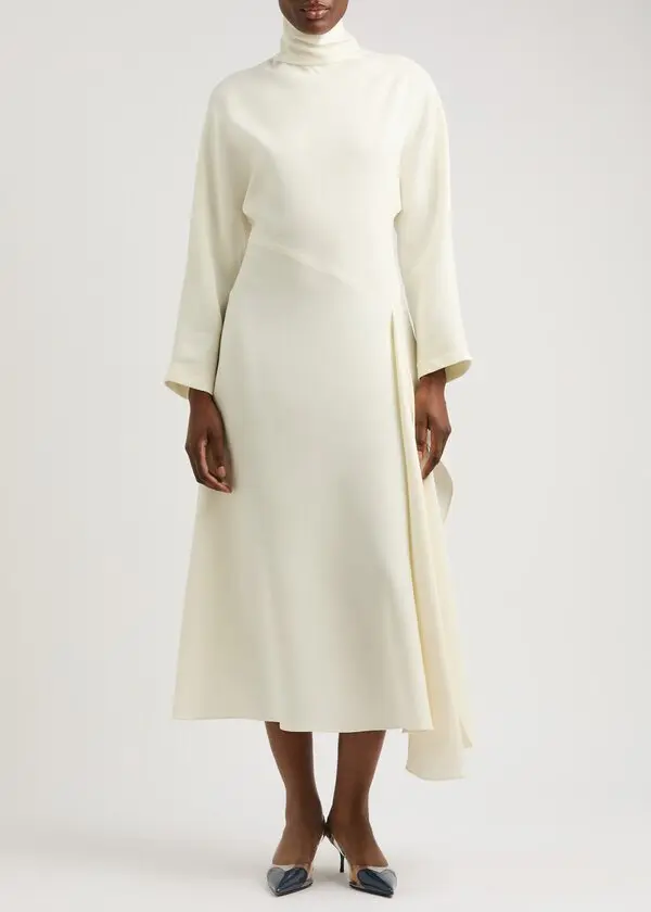 Alaïa Draped Asymmetric Silk-blend Midi Dress - White
