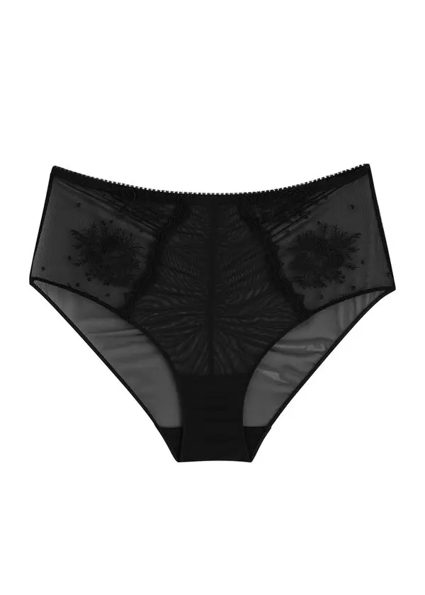 Simone Perele Intrigue High-waist Embroidered Tulle Briefs - Black