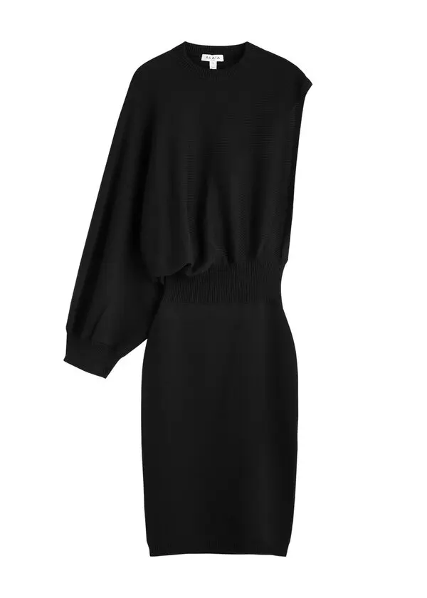 AlaA One-Shoulder Wool Jumper Dress - Black | Editorialist