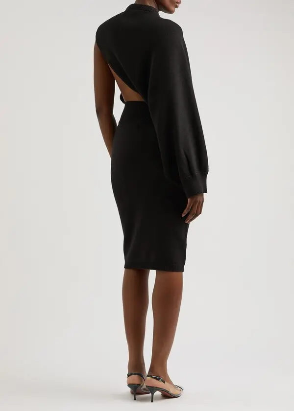 one shoulder jumper dress AlaïA One-Shoulder Wool Jumper Dress - Black