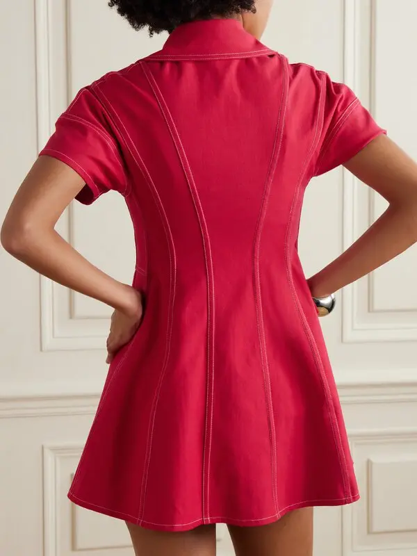 Buy TOLU COKER Paneled Topstitched Denim Mini Shirt Dress - Red At 49% Off  | Editorialist