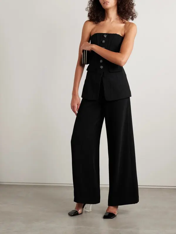 SELF-PORTRAIT Convertible Strapless Peplum Crepe Jumpsuit - Black