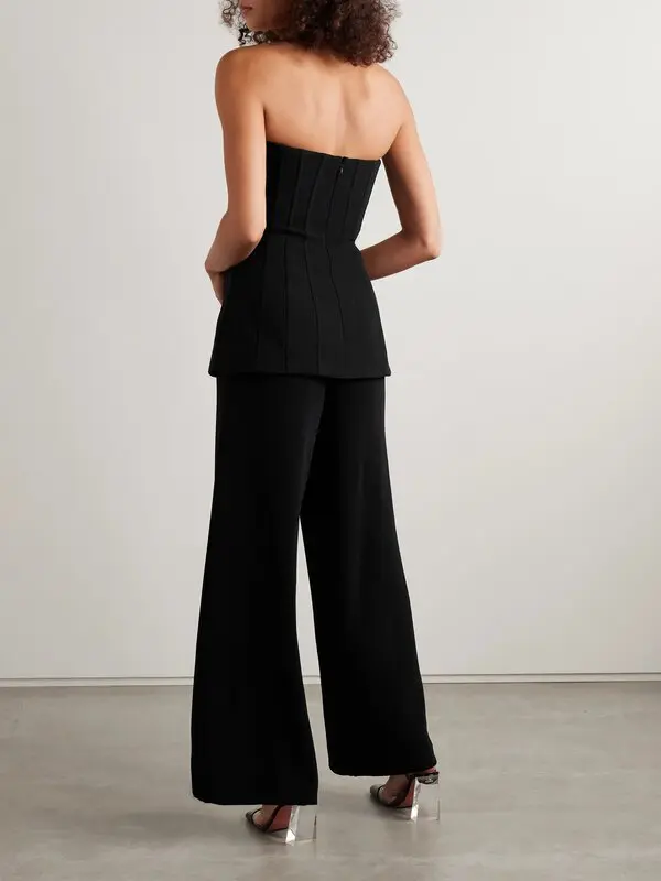SELF-PORTRAIT Convertible Strapless Peplum Crepe Jumpsuit - Black