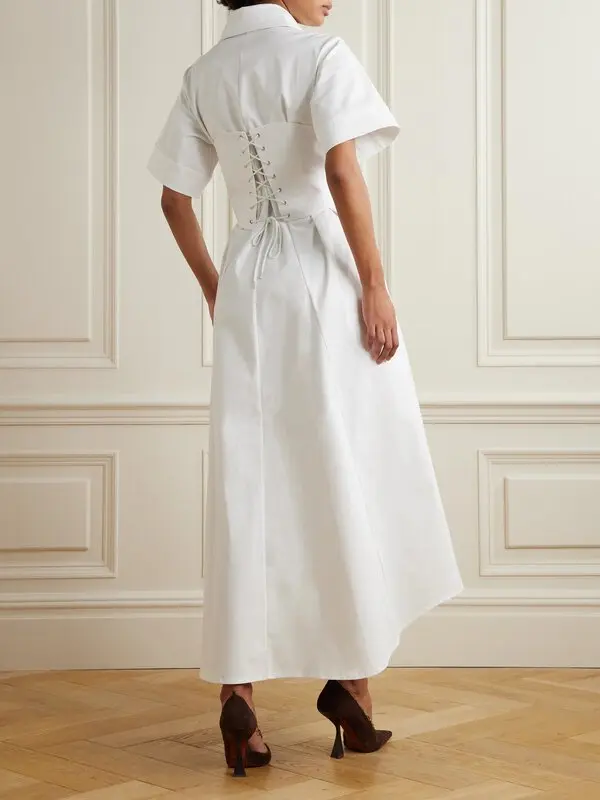 Tolu Coker Lace-Up Stretch-Cotton Poplin Maxi Shirt Dress In White - 40%  Off | Editorialist