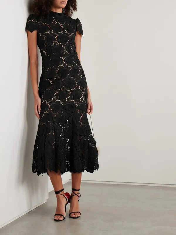 Self-Portrait Guipure Lace Midi Dress In Black - 40% Off | Editorialist