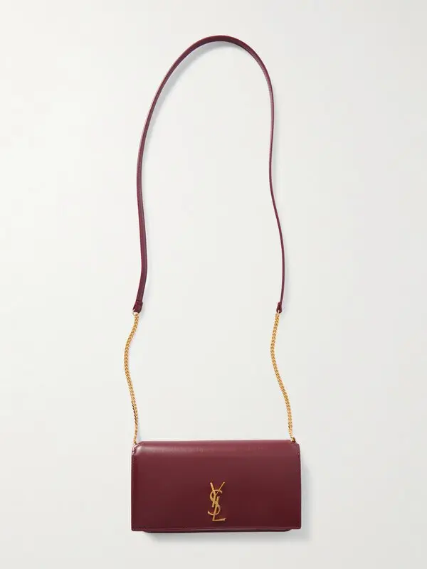 Saint Laurent Cassandre Strap Textured-leather Phone Case - Burgundy