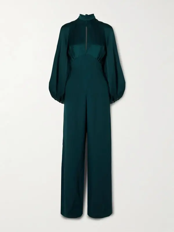 TALLER MARMO Huston Cutout Silk-satin And Crepe Jumpsuit - Green