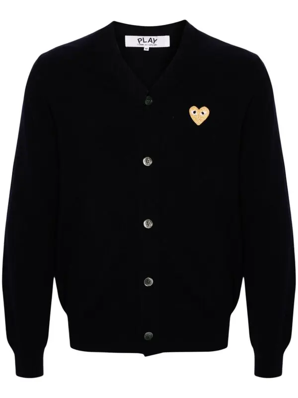 Play Comme Des Garcon V-neck Wool Cardigan - Blue