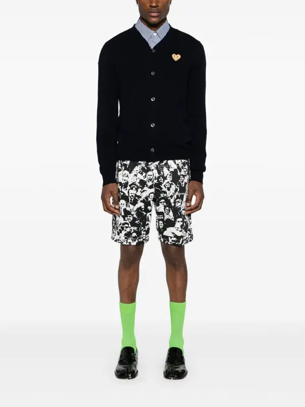Play Comme Des Garcon V-neck Wool Cardigan - Blue