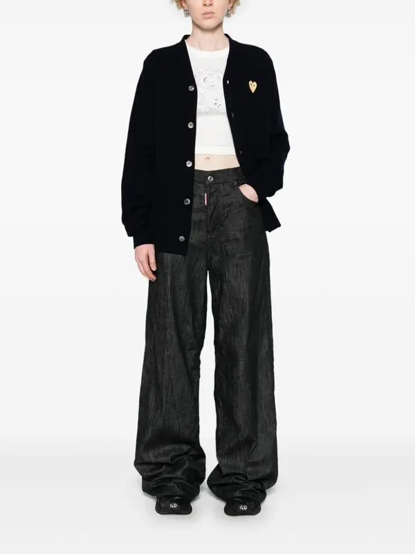 Play Comme Des Garcon V-neck Wool Cardigan - Blue