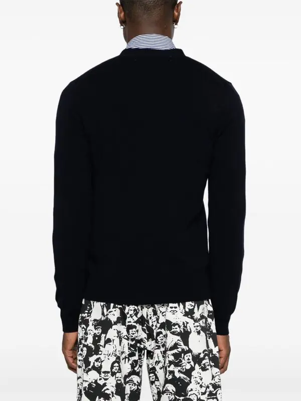 Play Comme Des Garcon V-neck Wool Cardigan - Blue