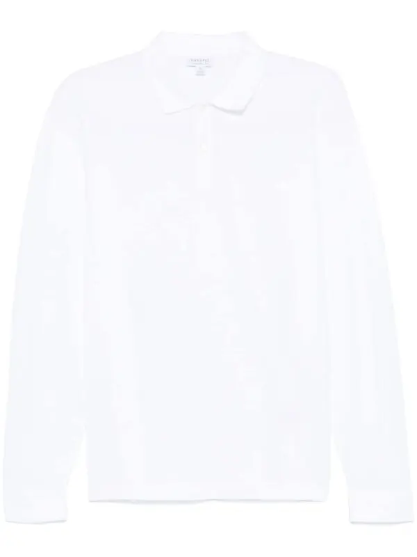 Sunspel Longsleeved Piqué Polo Shirt - White