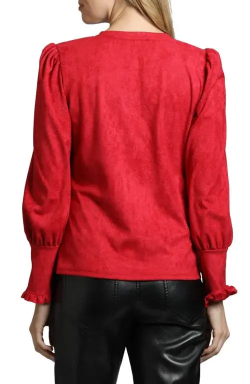APNY Ruffle Faux Suede Button-up Shirt
