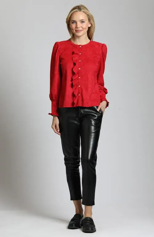 APNY Ruffle Faux Suede Button-up Shirt