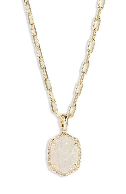 Kendra Scott Daphne Pavé Frame Pendant Necklace - Gold Iridescent Drusy