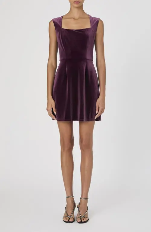 French Connection Square Neck Velvet Mini Dress - Burgundy Red