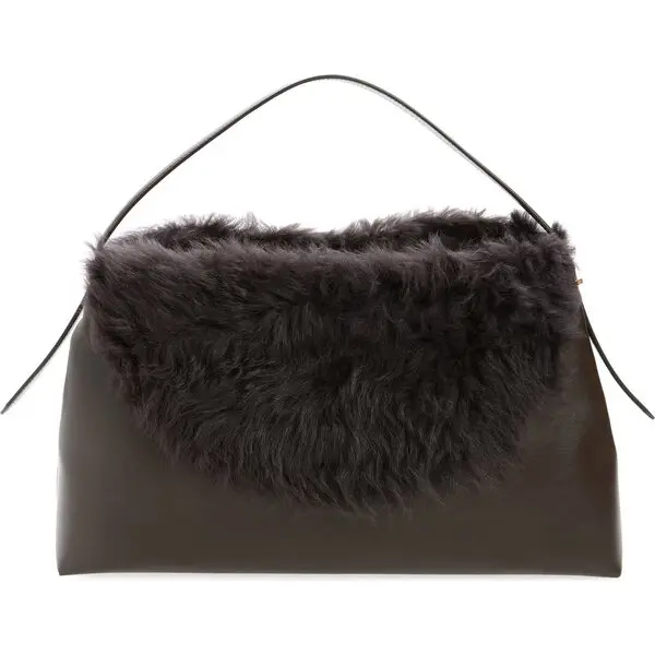 TOTEME T-lock Leather & Shearling Top Handle Bag - Bark