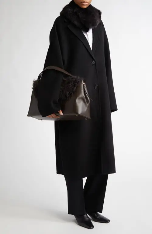 TOTEME T-lock Leather & Shearling Top Handle Bag - Bark
