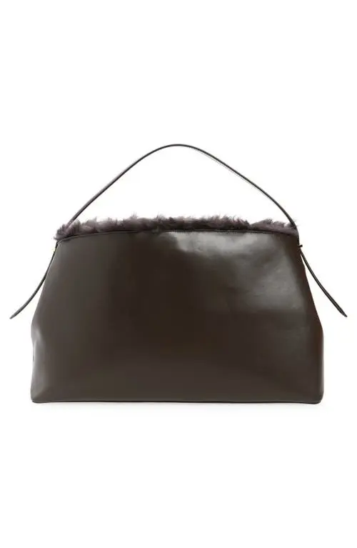 TOTEME T-lock Leather & Shearling Top Handle Bag - Bark
