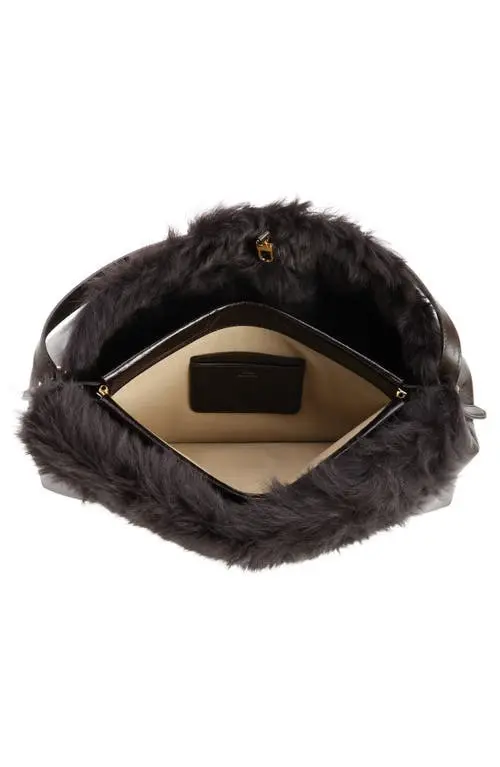 TOTEME T-lock Leather & Shearling Top Handle Bag - Bark